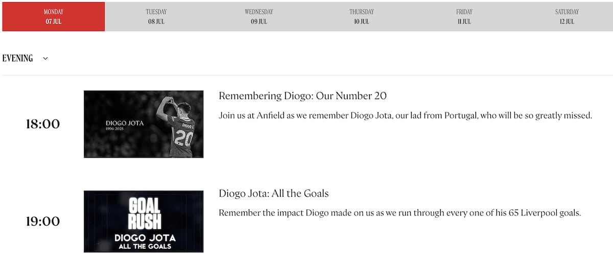 Liverpool set to air hour-long tribute to Diogo Jota from Anfield