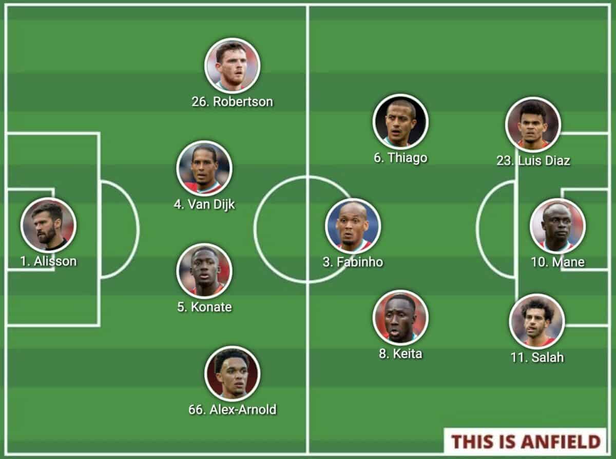 Confirmed Liverpool lineup vs. Man City: Diaz and Keita start amid 7 ...